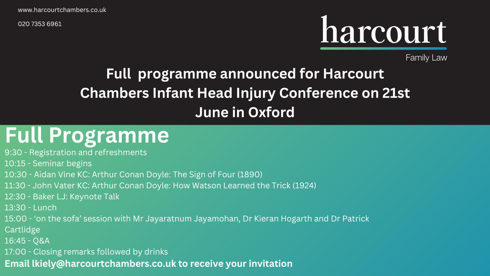 Harcourt Chambers announce it's full programme for the Infant Head ...